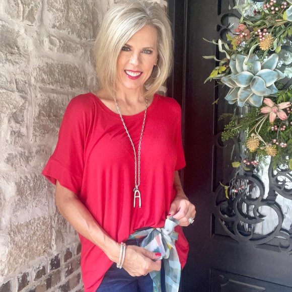 CAbi | Tops | Cabi 4374 Toss On Tee Scarlet Red Fall 222 Size Small Euc ...